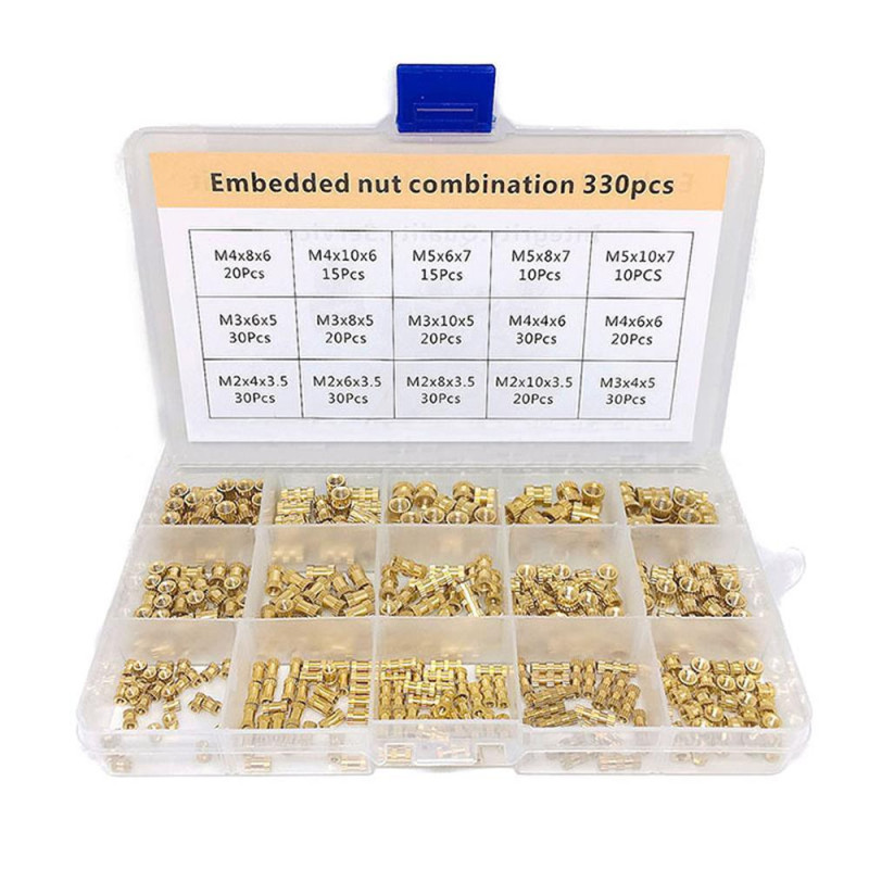 Threaded insert set, 330 pieces, M2 to M5, brass