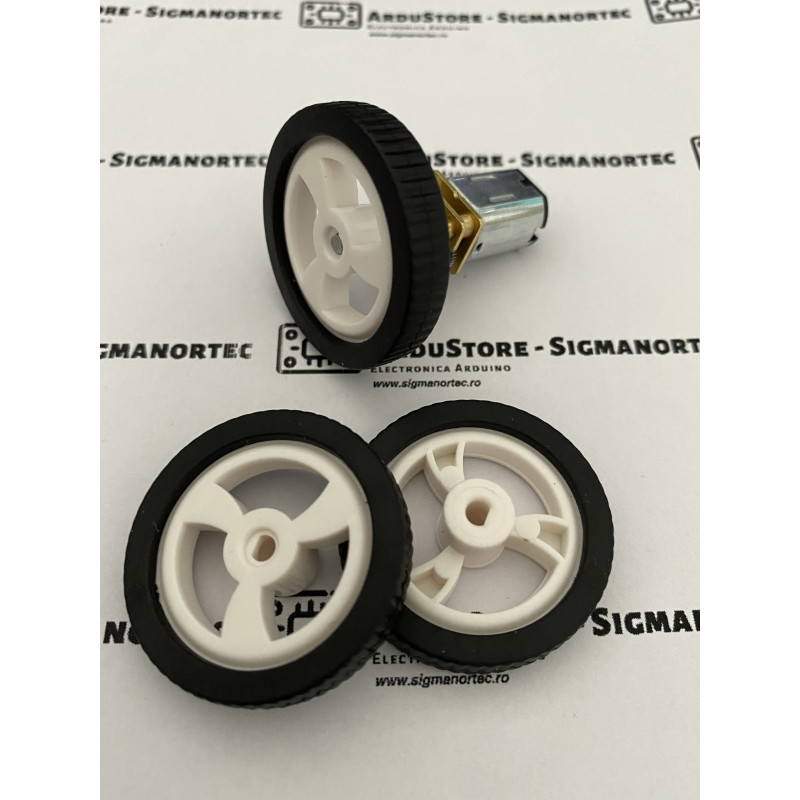 Wheel 35mm x 7mm for N20 motor, white with rubber