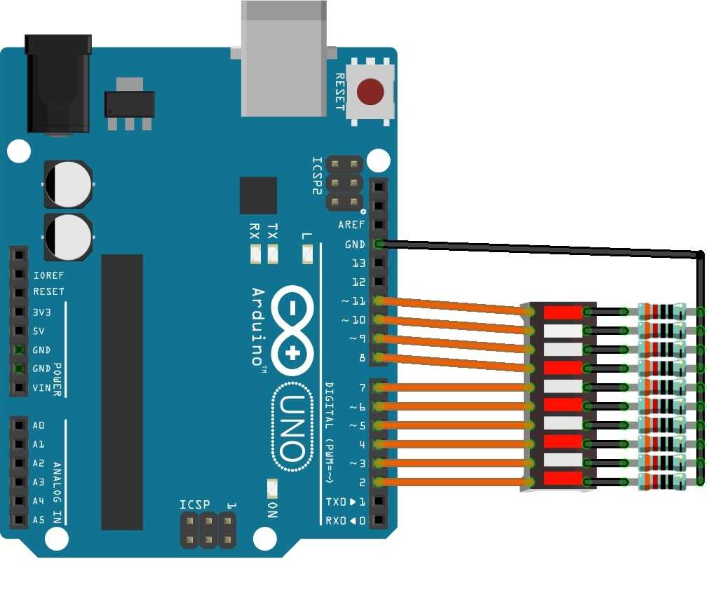 LED digital display, 10 segments, graphic bar