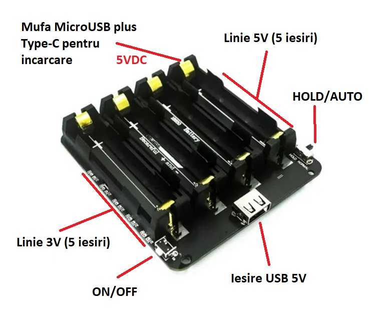 Powerbank 18650 module, 4P, 5V and 3V output, for